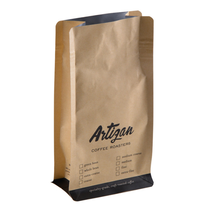 Flat Bottom Coffee Bags 50g-15kg Capacity Kraft Paper With Valve